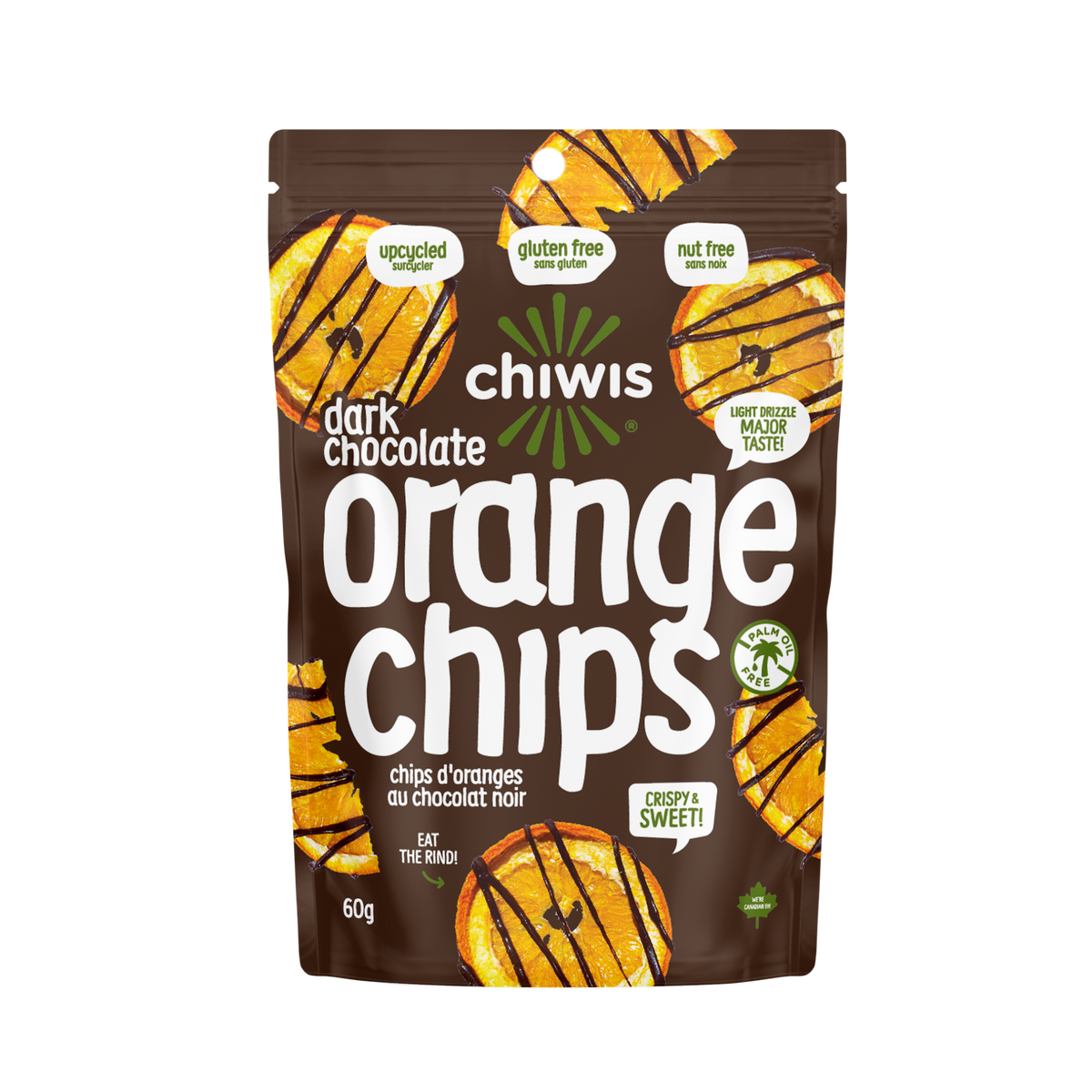 Dark Chocolate Drizzled Orange Chips – Chiwis